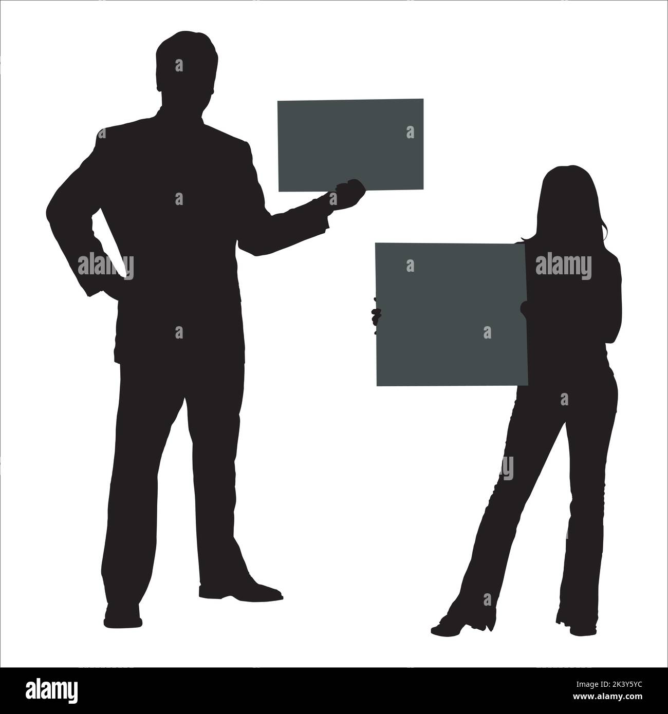 Vector Set Of People With Posters Silhouettes Illustration Isolated On ...