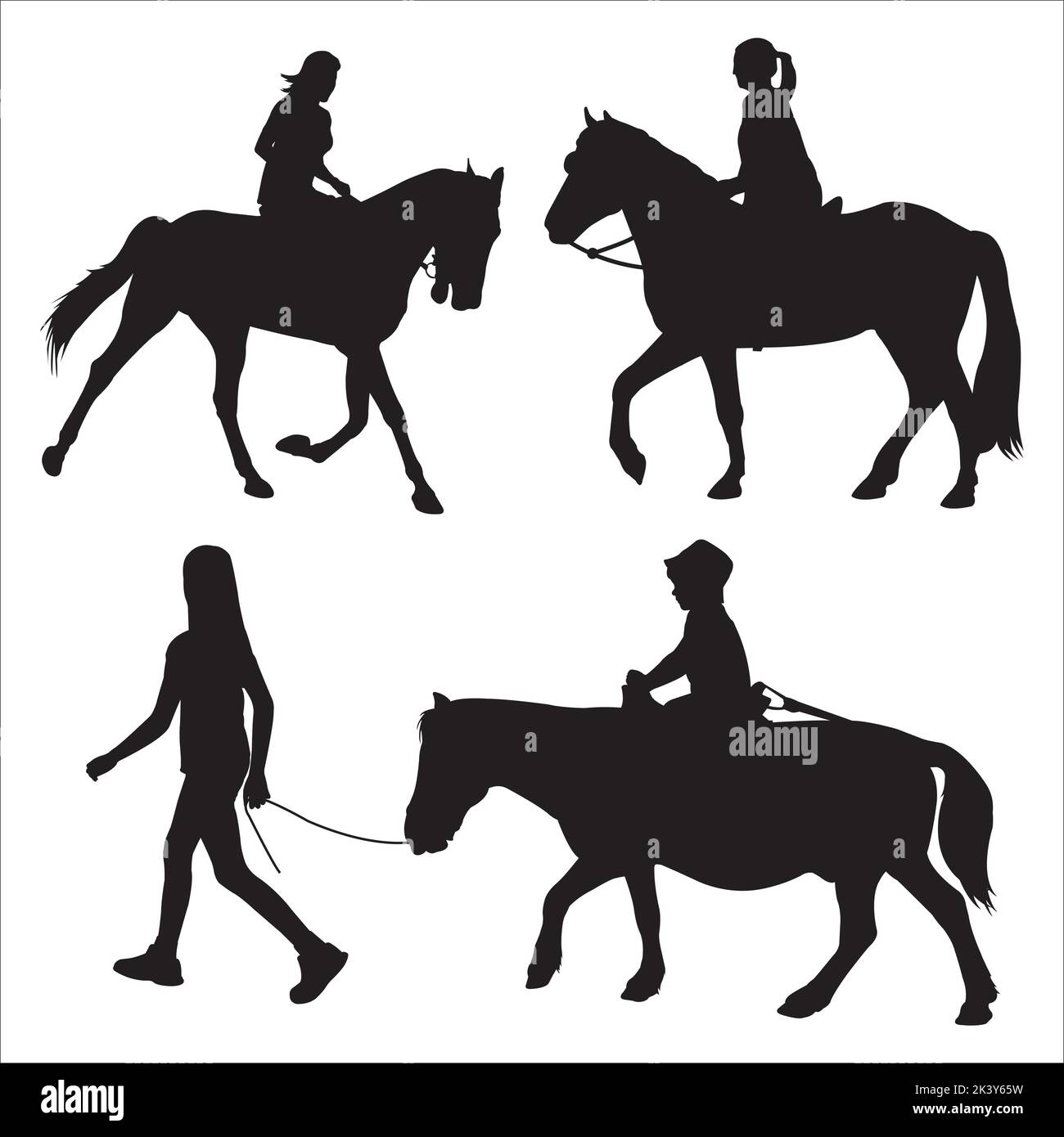 Vector Set Of Horseman With Horse Silhouettes Illustration Isolated On ...