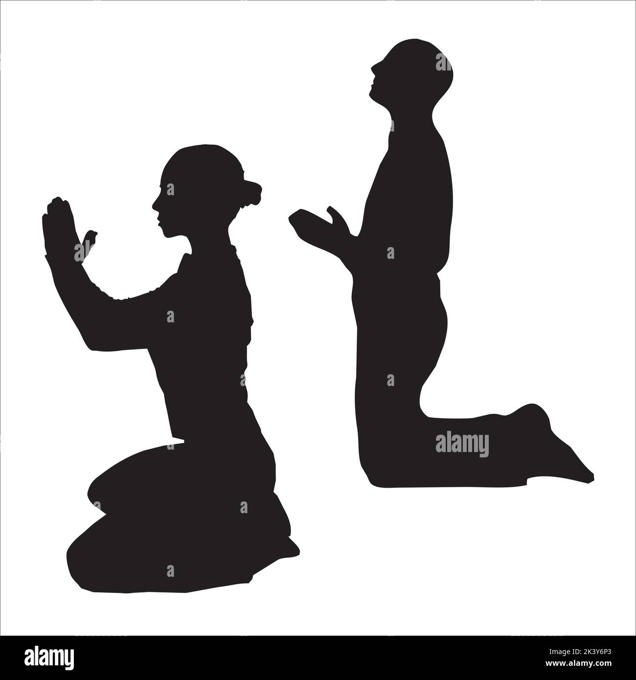 Vector Set Of Praying People Silhouettes Illustration Isolated On White ...