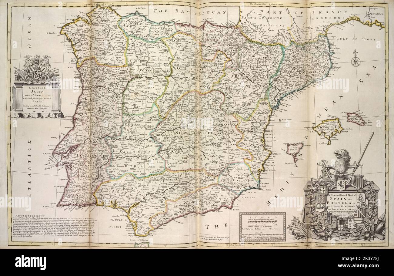 A new & exact map of Spain and Portugal, divided into its kingdoms and ...