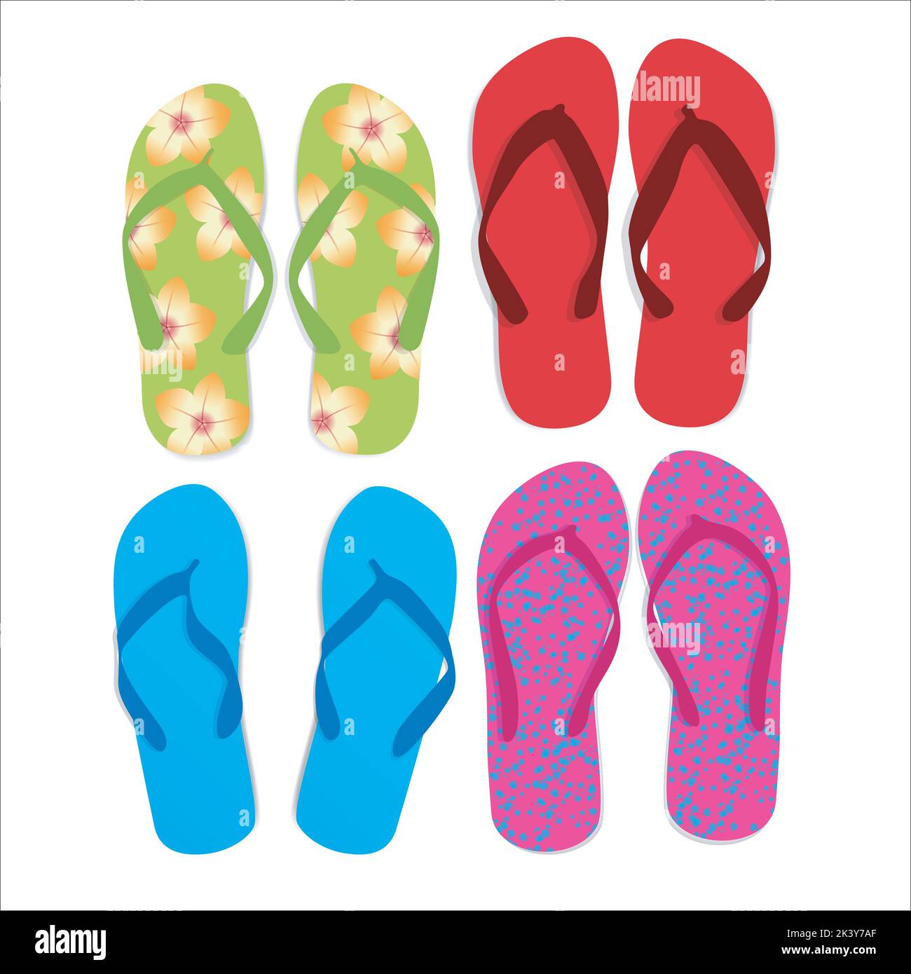 Vector Set Of Colorful Flip Flops Illustration Isolated On White Background Stock Vector Image ...