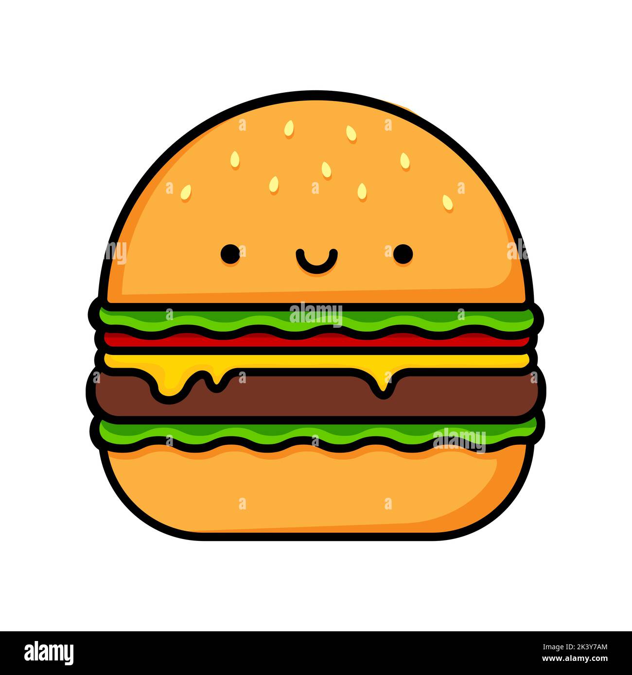 Cartoon image of a cute smiling burger. Food illustration. Vector ...
