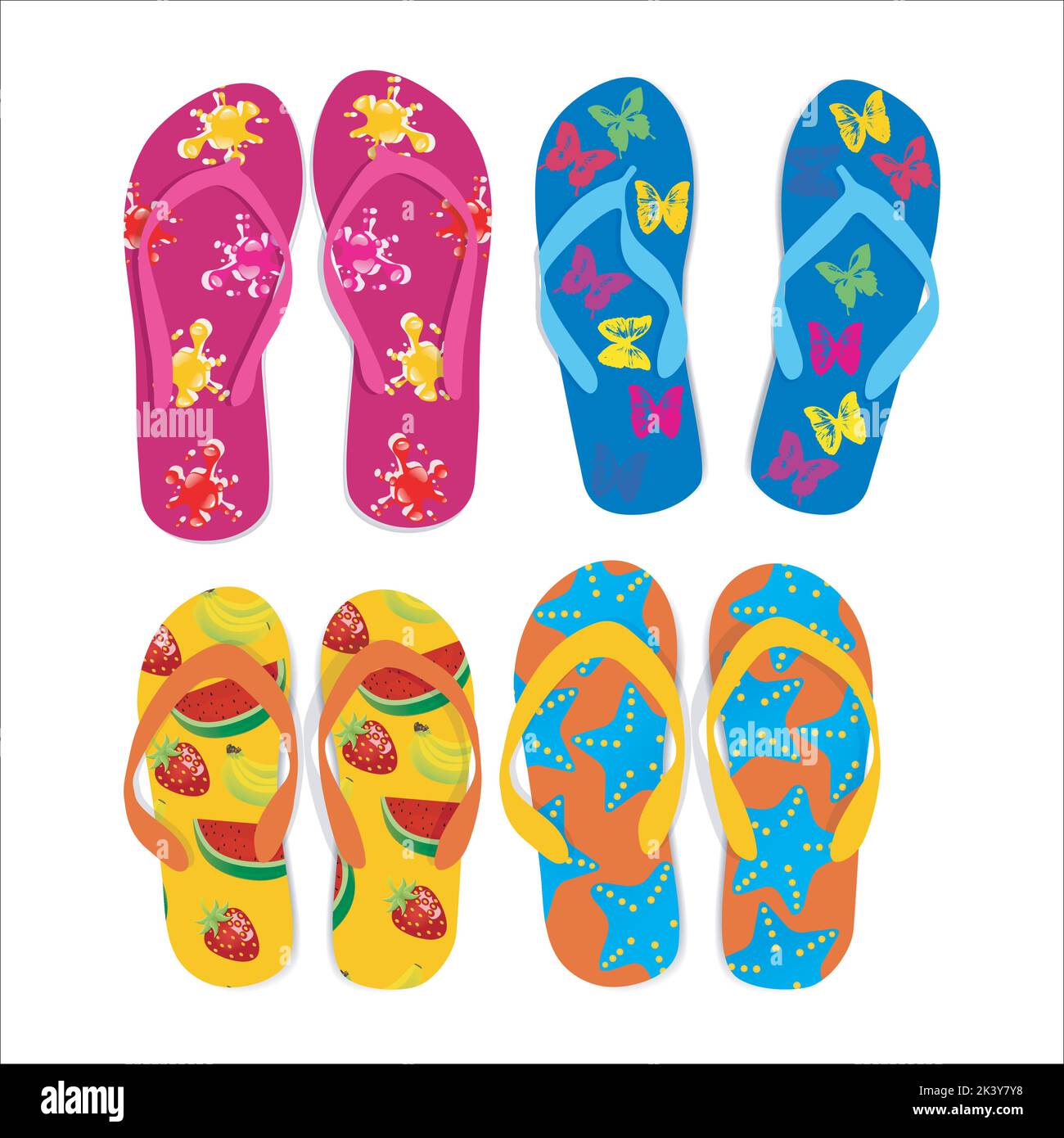 Vector Set Of Colorful Flip Flops Illustration Isolated On White Background Stock Vector Image ...