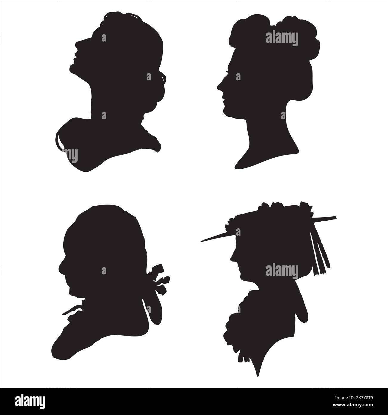 Vector Set Of Human Face In Profile Silhouettes Illustration Isolated ...