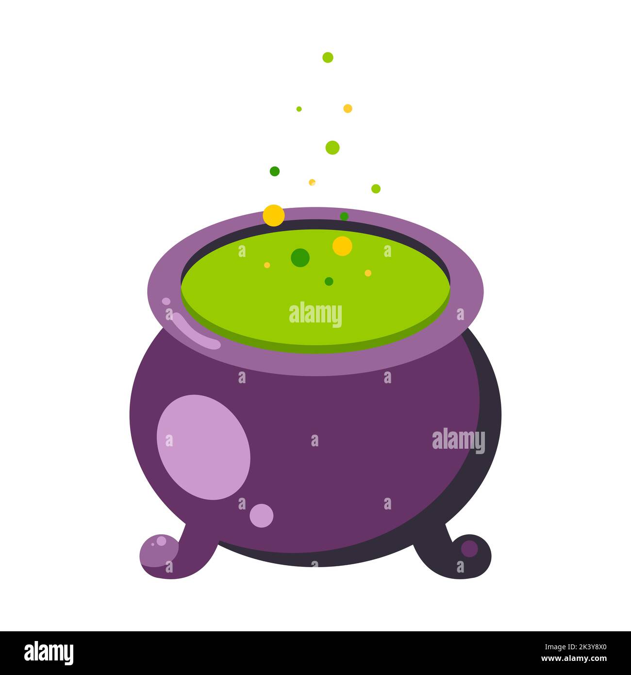 Cartoon illustration of a purple witchs cauldron. witchs potion. Vector ...