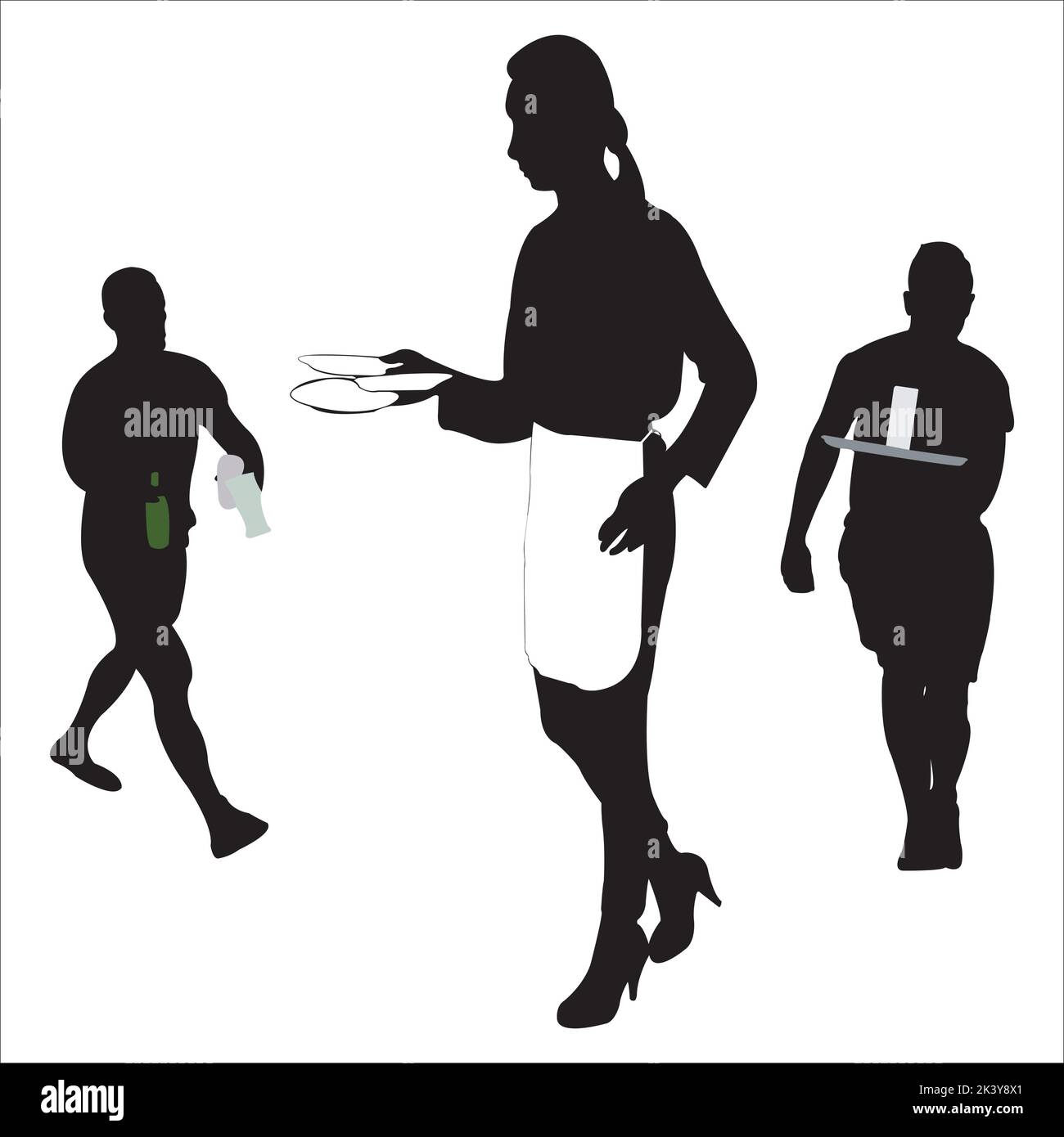 Vector Set Of Waiter And Waitress At Restaurant Silhouettes ...