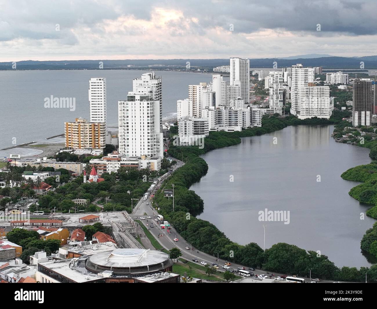 Aerial View of Cartagena, Colombia at Sunset with the old city in the ...