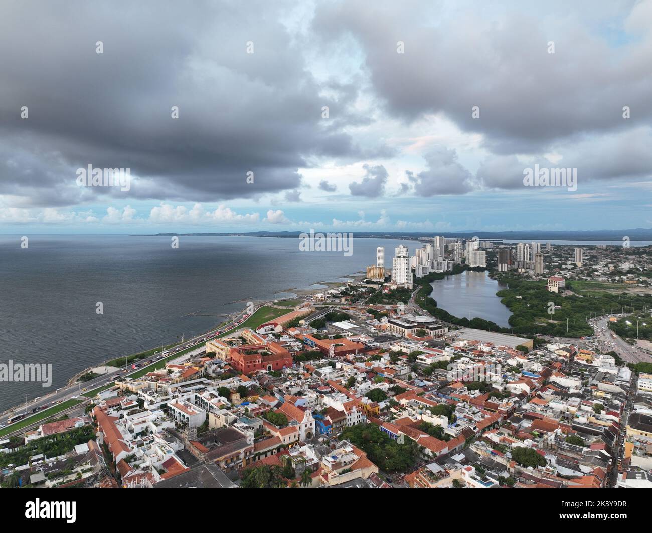Aerial View of Cartagena, Colombia at Sunset with the old city in the ...