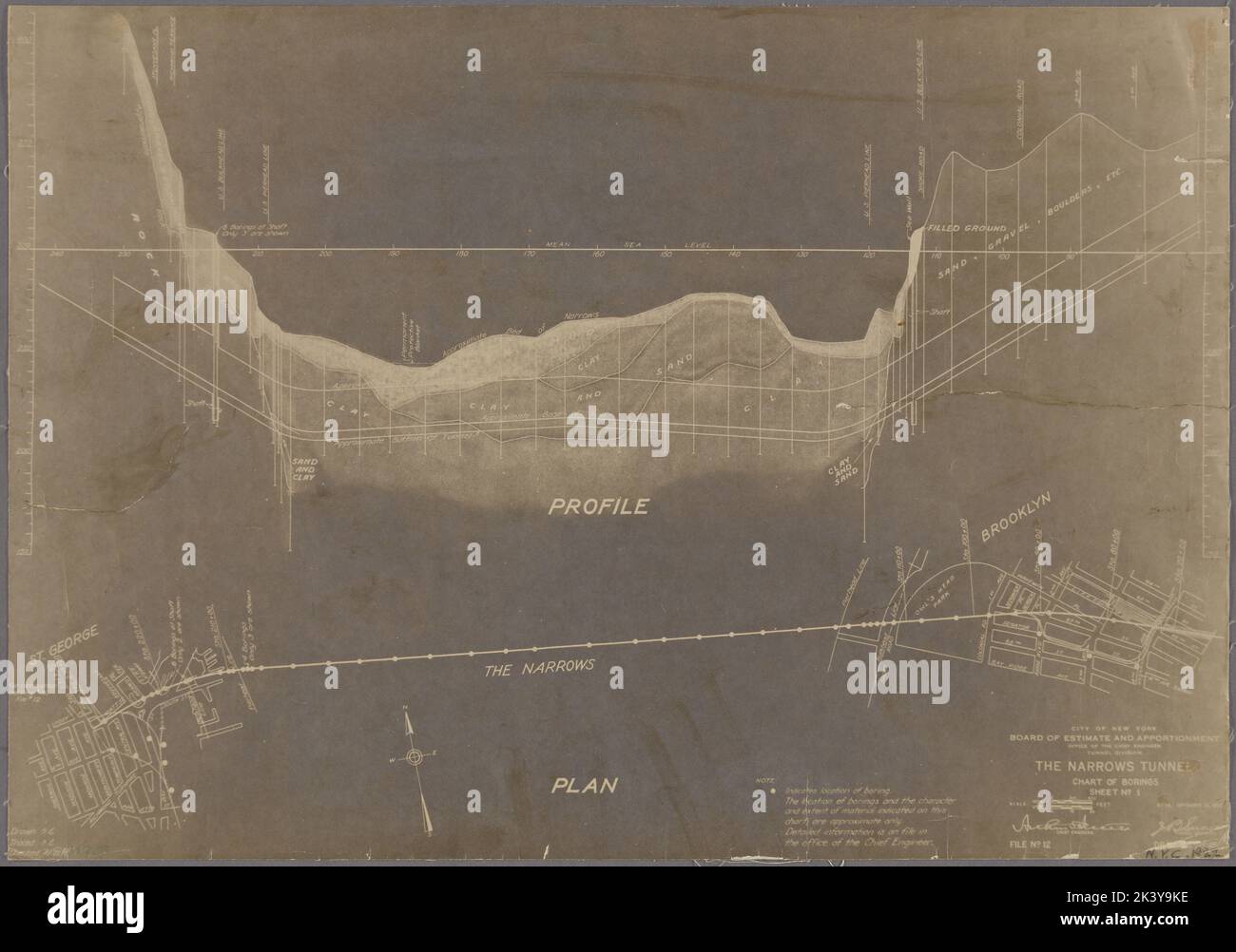 The Narrows Tunnel: chart of borings 1922. Cartographic. Maps. Lionel ...