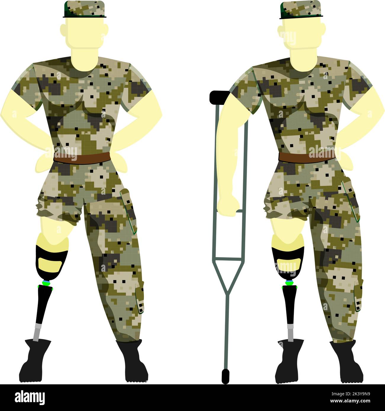 soldier on a prosthesis in military uniform. Disabled person with a ...