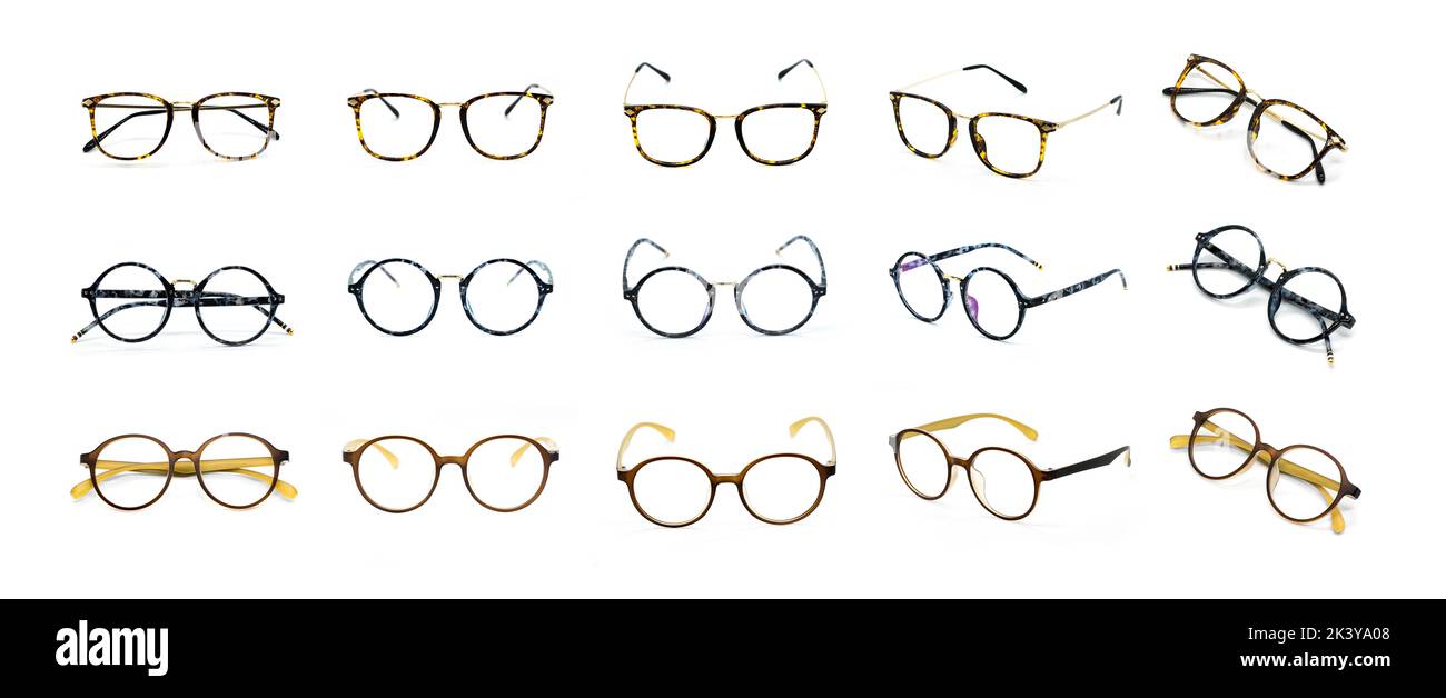 Group of beautiful eyeglass frames isolated on white background ...