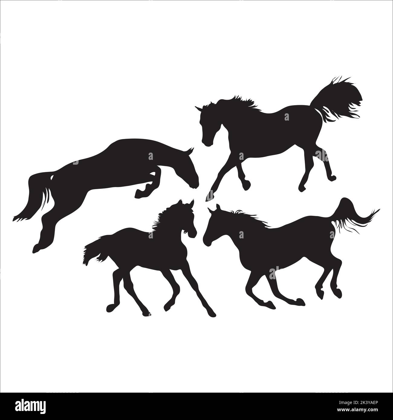 Vector Set Of Running Horses Silhouettes Illustration Isolated On White ...