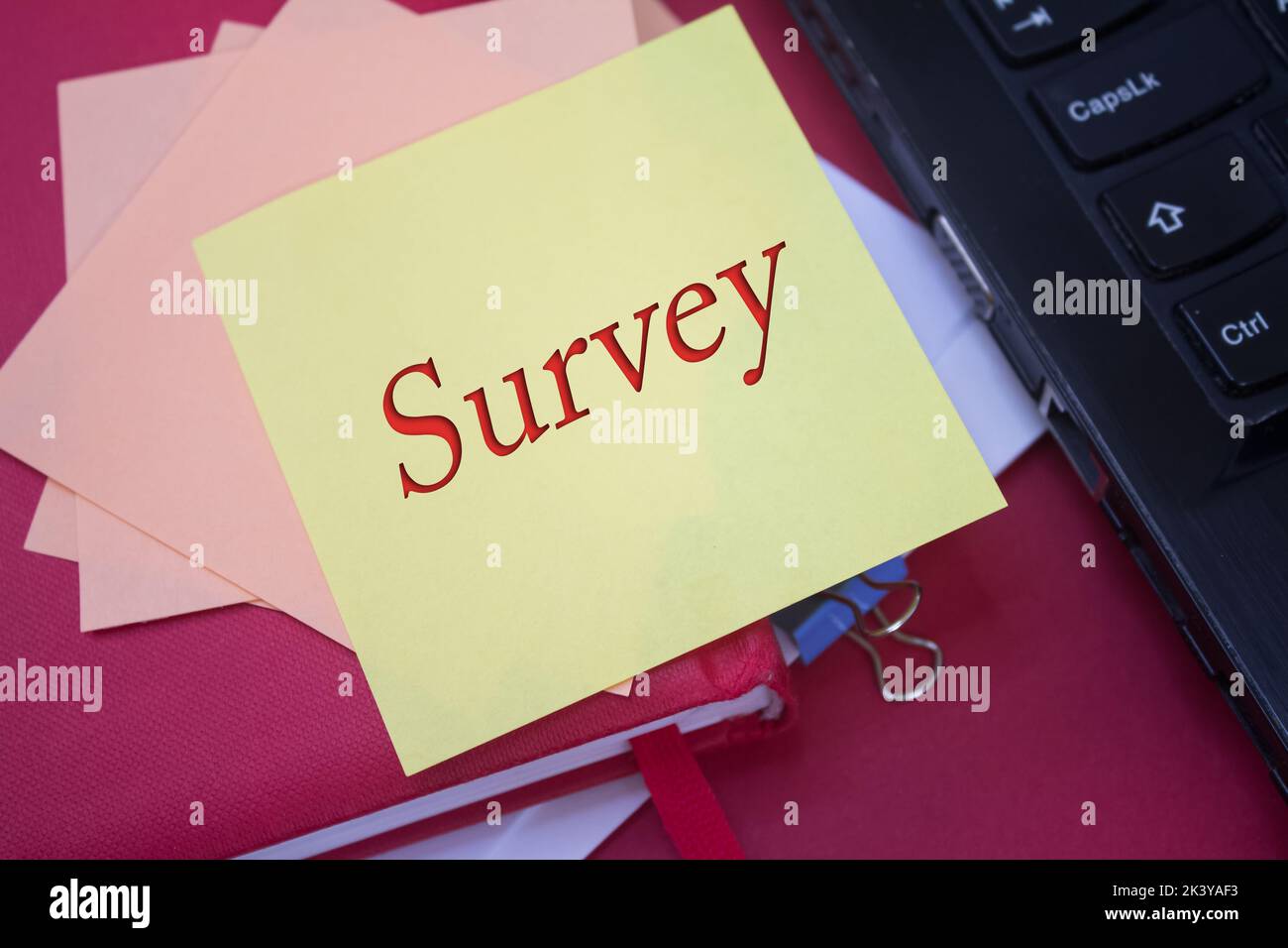 Survey. Text on adhesive note paper. Event, celebration reminder ...