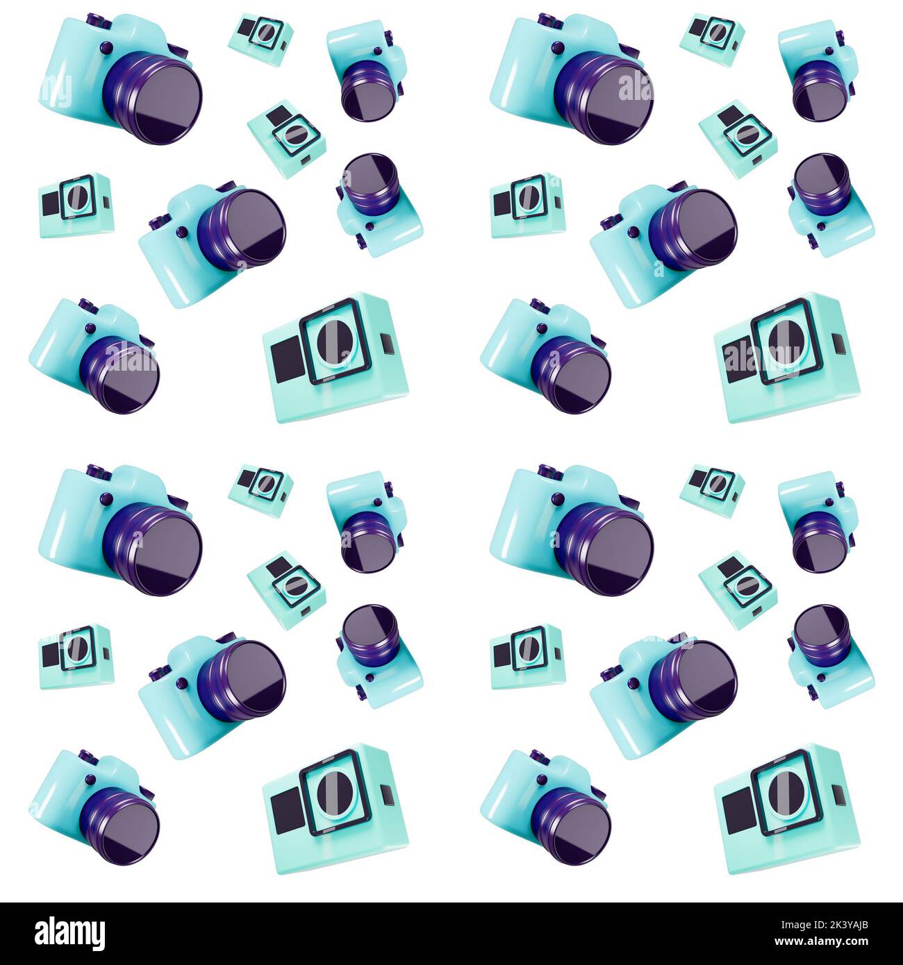 Blue cameras pattern on white background 3d render illustration Stock ...