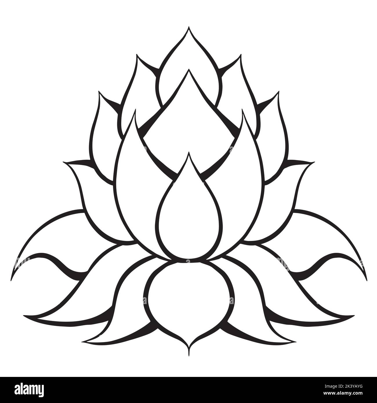 Vector hand drawn contour illustration of lotus. Sacred monochrome ...