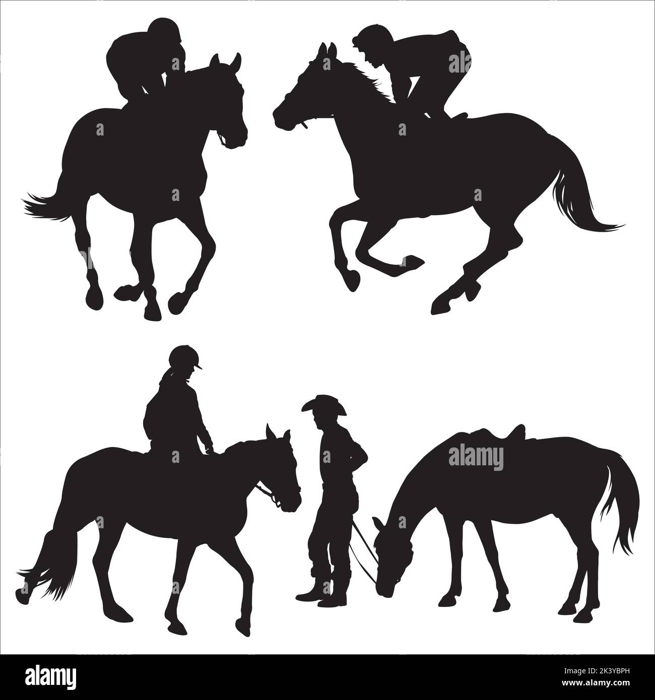 Vector Set Of Horseman With Horse Silhouettes Illustration Isolated On ...