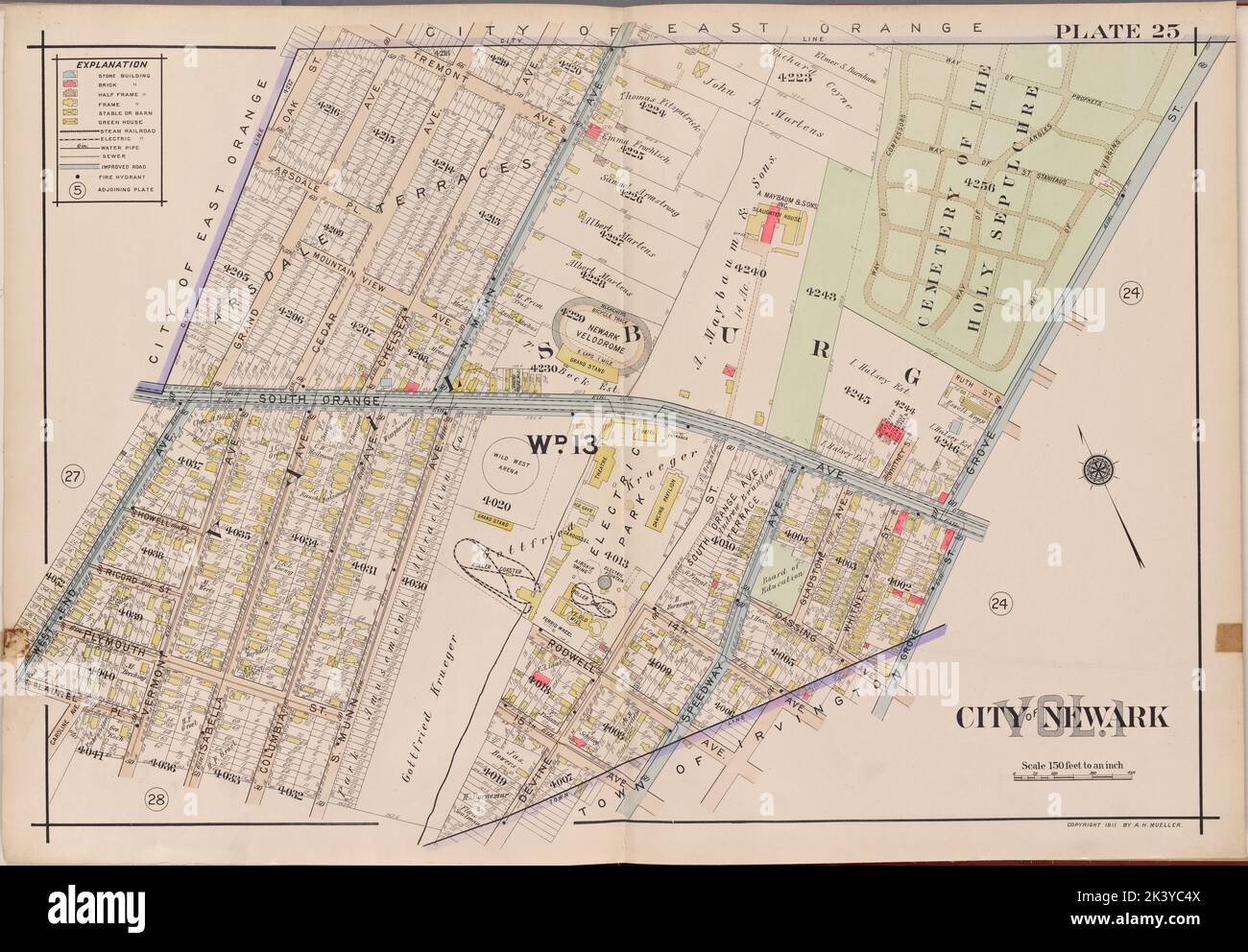 Newark, V. 1, Double Page Plate No. 25 Map bounded by Grove St., W. End ...