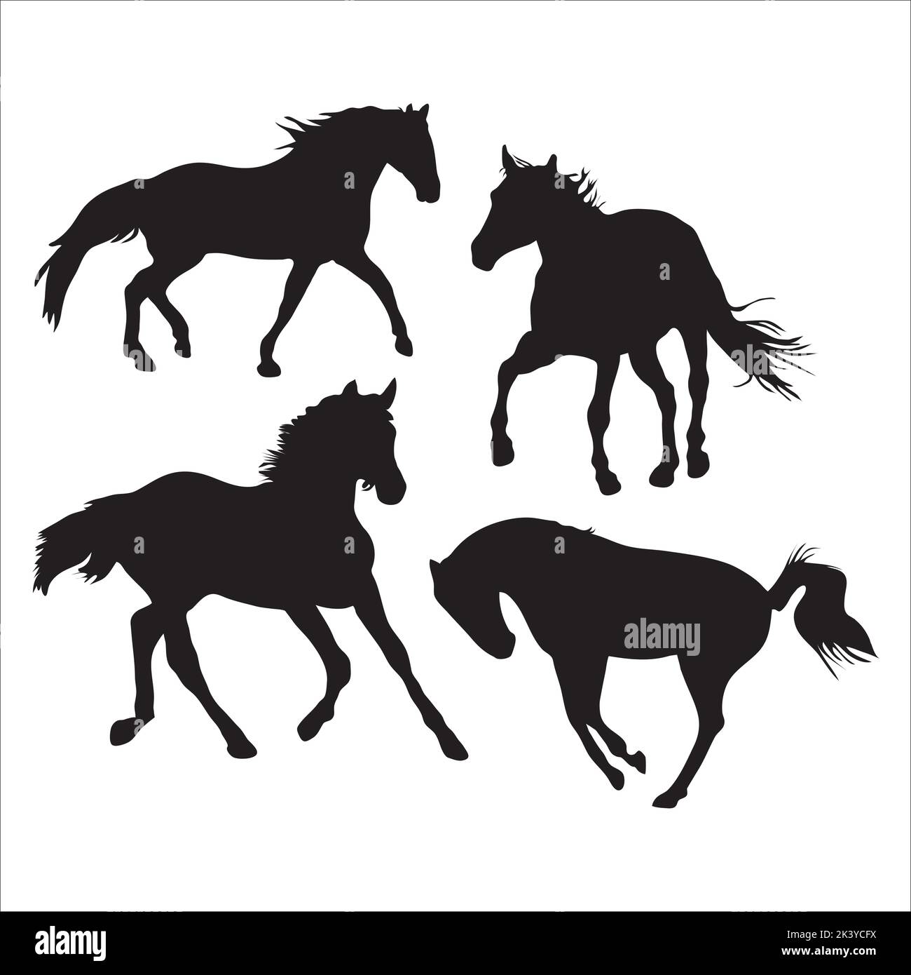 Vector Set Of Running Horses Silhouettes Illustration Isolated On White ...