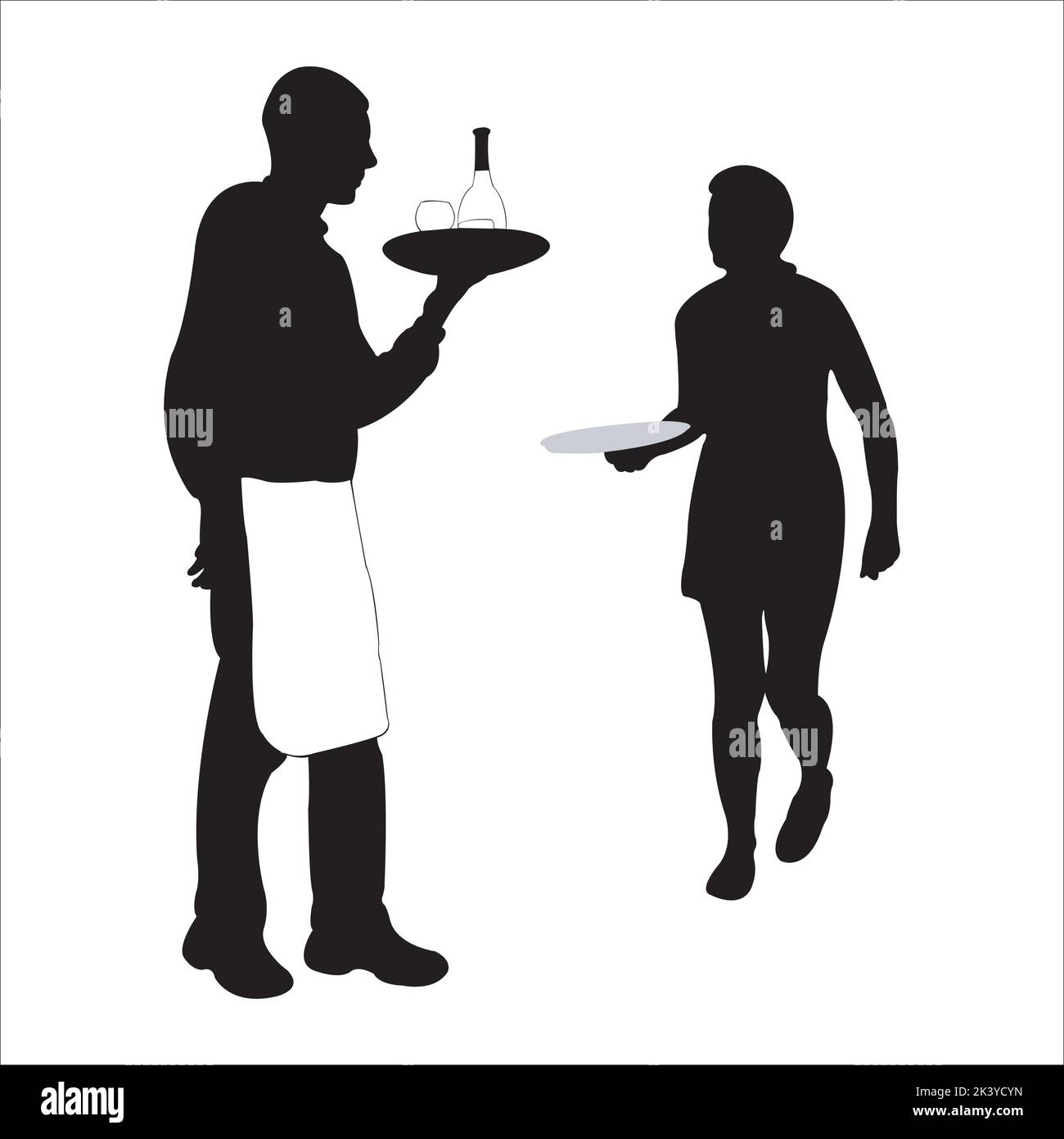 Vector Set Of Waiter And Waitress At Restaurant Silhouettes ...