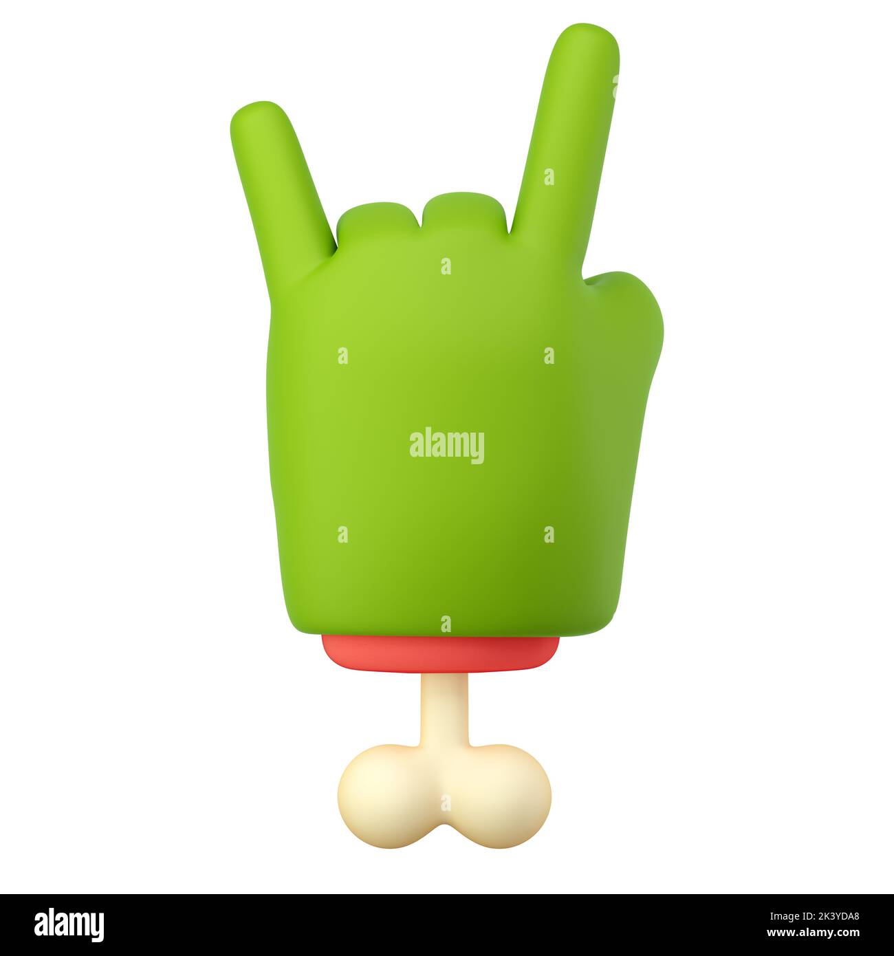 3d zombie hand in plastic cartoon style. Rock fingers gesture. Green ...