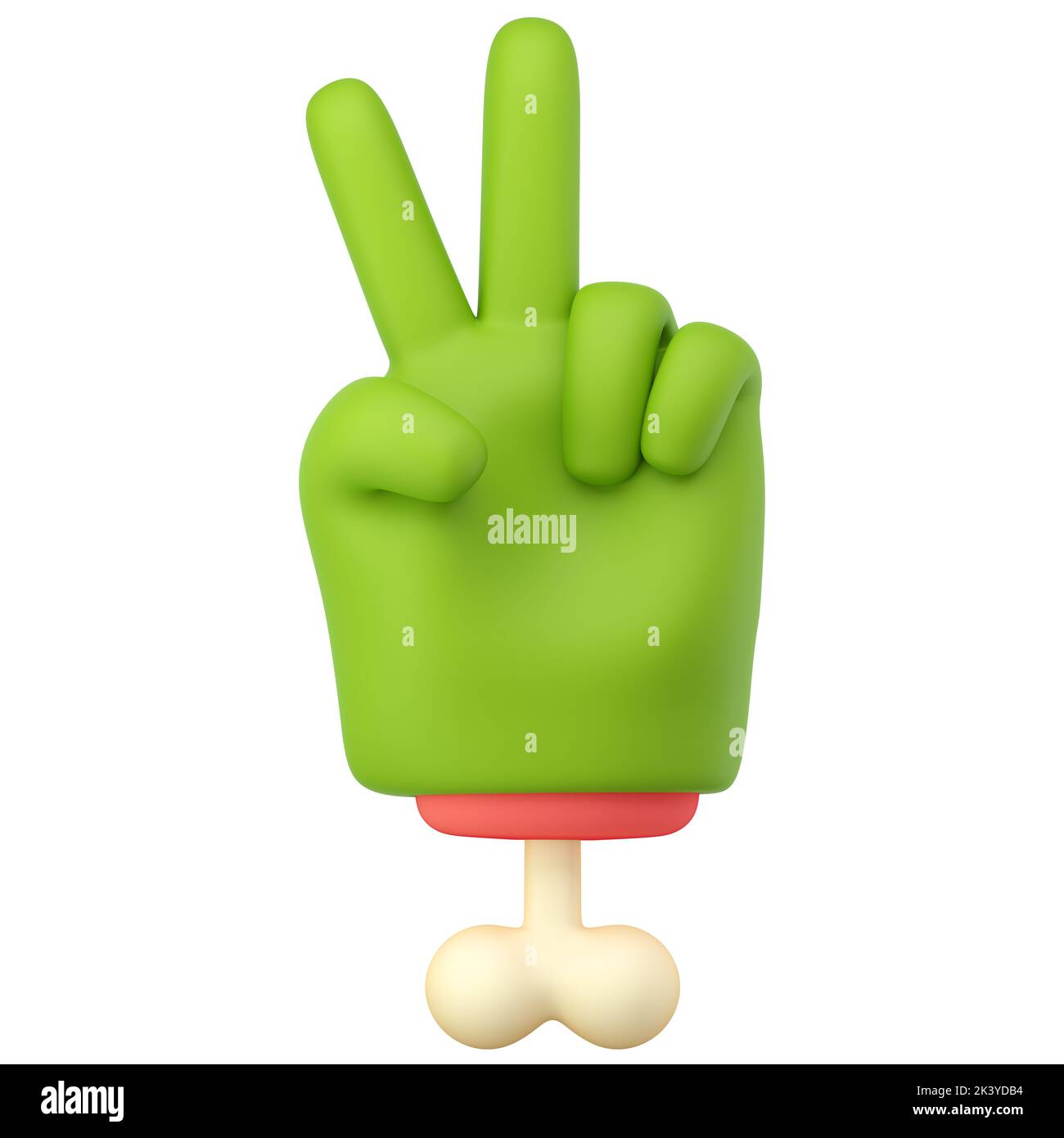 3d zombie hand in plastic cartoon style. Peace fingers gesture. Green ...