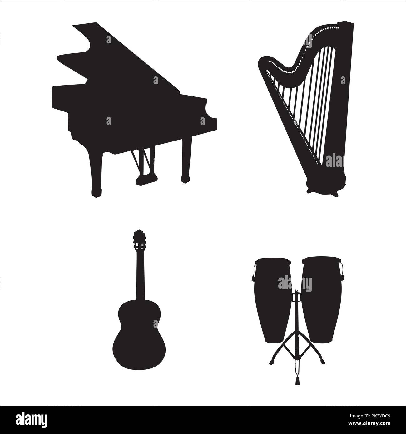 Vector Set Of Musical Instruments Silhouettes Illustration Isolated On ...