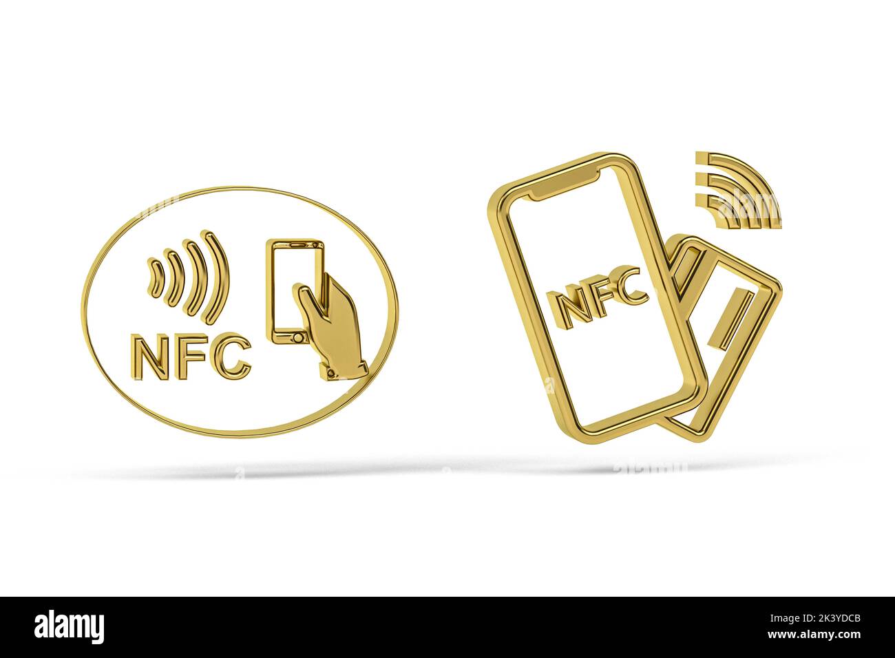 Golden 3d NFC payment icon isolated on white background - 3d render Stock Photo - Alamy