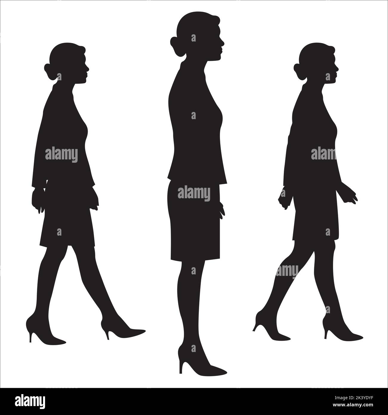 Vector Set Of Women Walk Cycle Silhouettes Illustration Isolated On ...