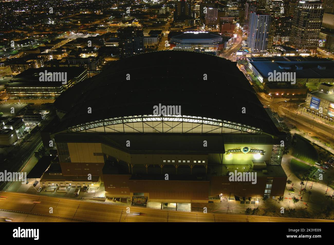 A general overall aerial view of Chase Field at night, Tuesday, Sept ...