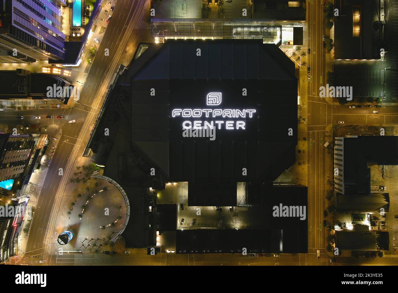 A general overall aerial view of the Footprint Center at night, Tuesday ...