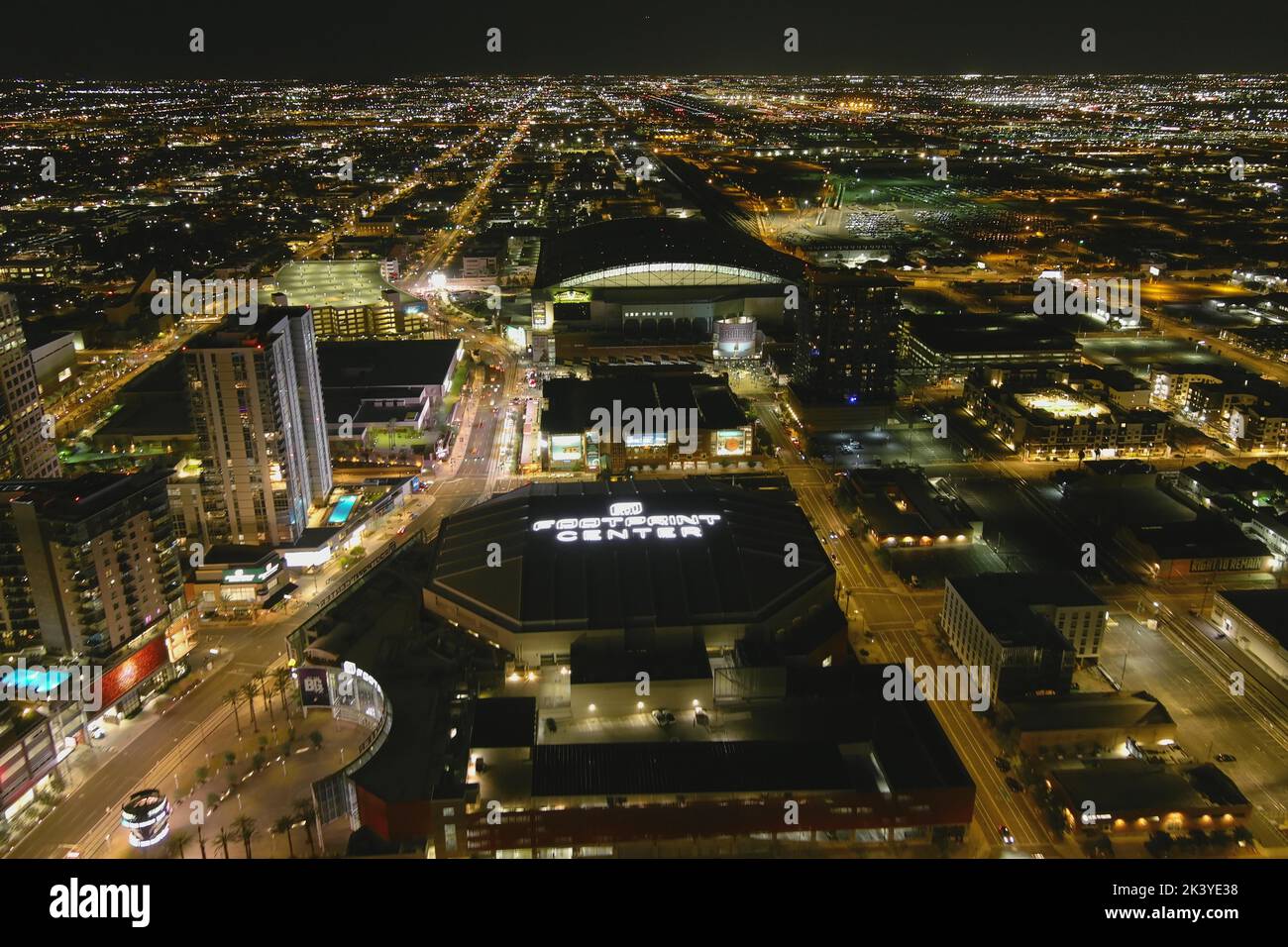 A general overall aerial view of the Footprint Center and Chase Field ...