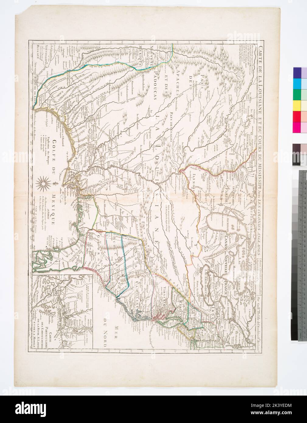 Carte de la Louisiane et du cours du Mississipi avec les colonies ...