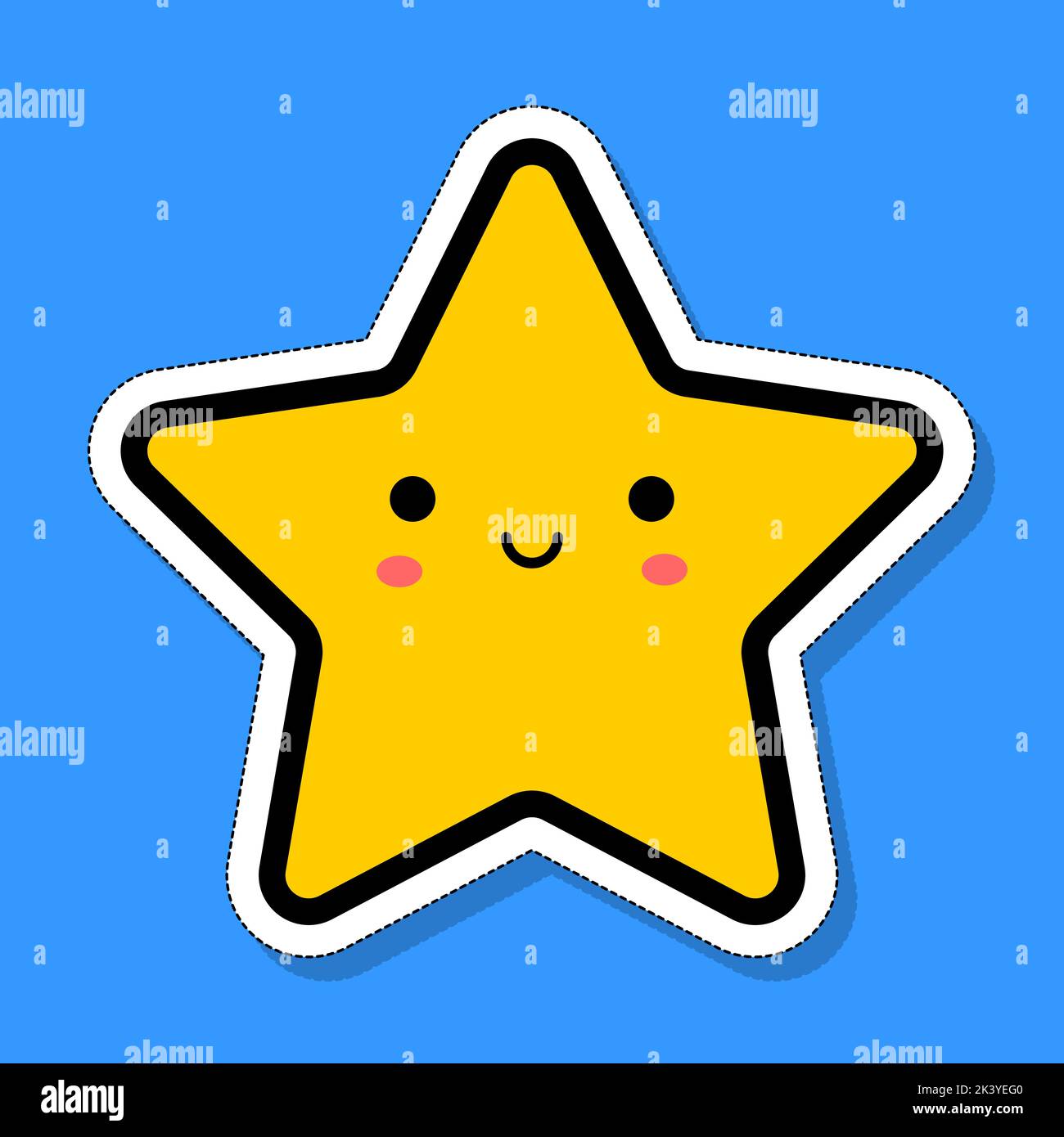Cute yellow smiling star. Vector illustration. Sticker Stock Vector ...