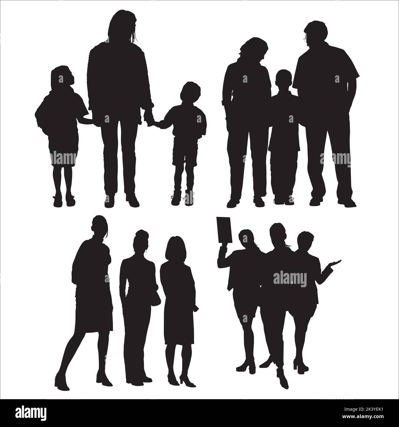 Vector Set Of Group Of Peoples Silhouettes Illustration Isolated On ...