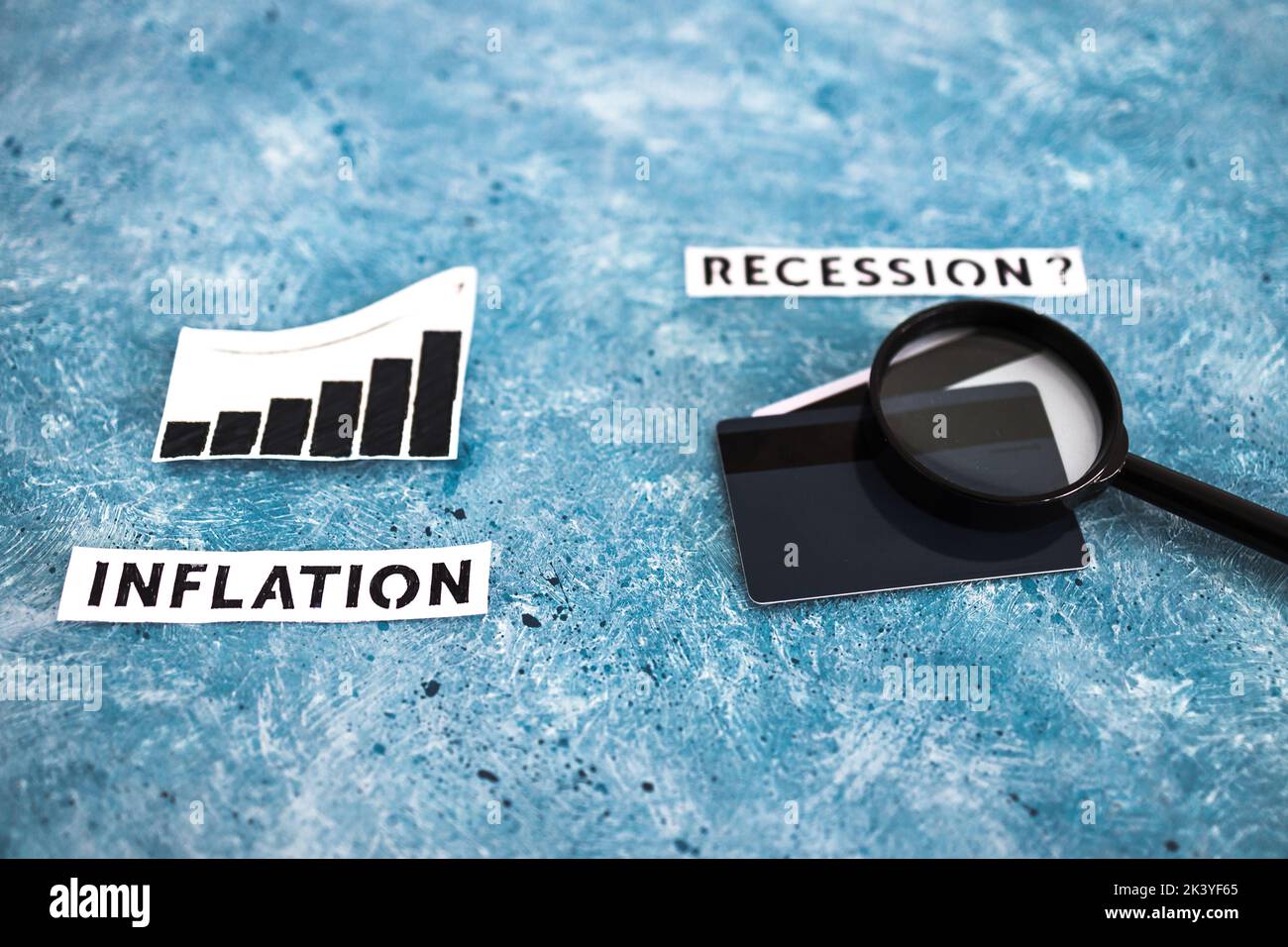 inflation text and graph showing prices going up next to recession text ...