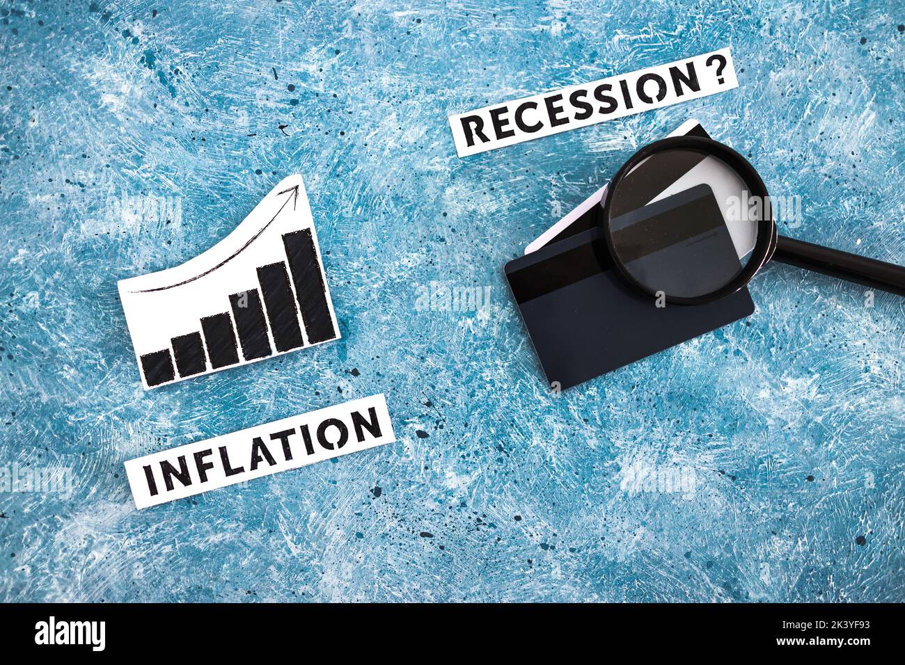 inflation text and graph showing prices going up next to recession text ...