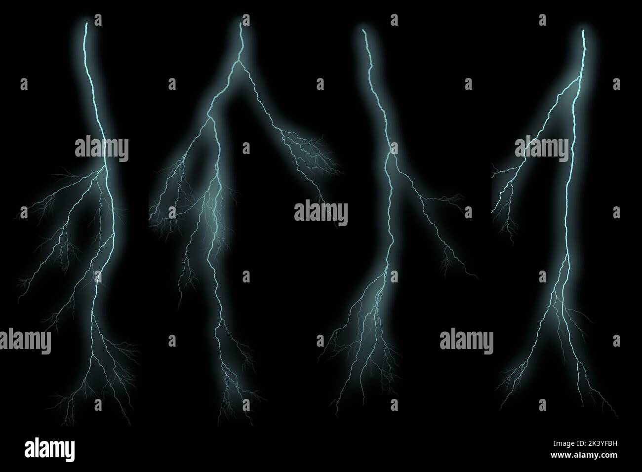 Set of different lightning bolts isolated on black background Stock ...