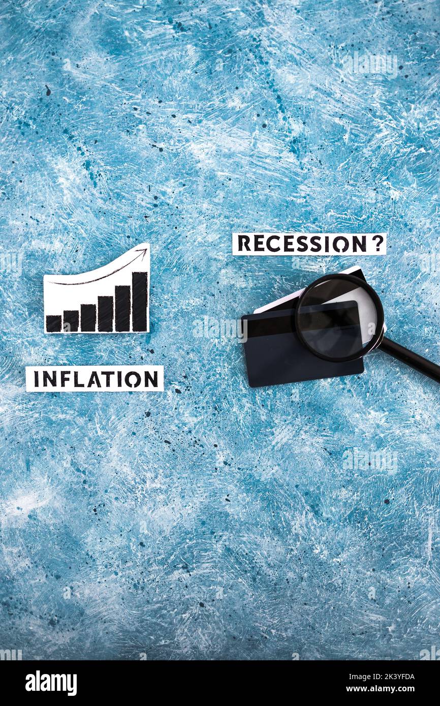 inflation text and graph showing prices going up next to recession text ...