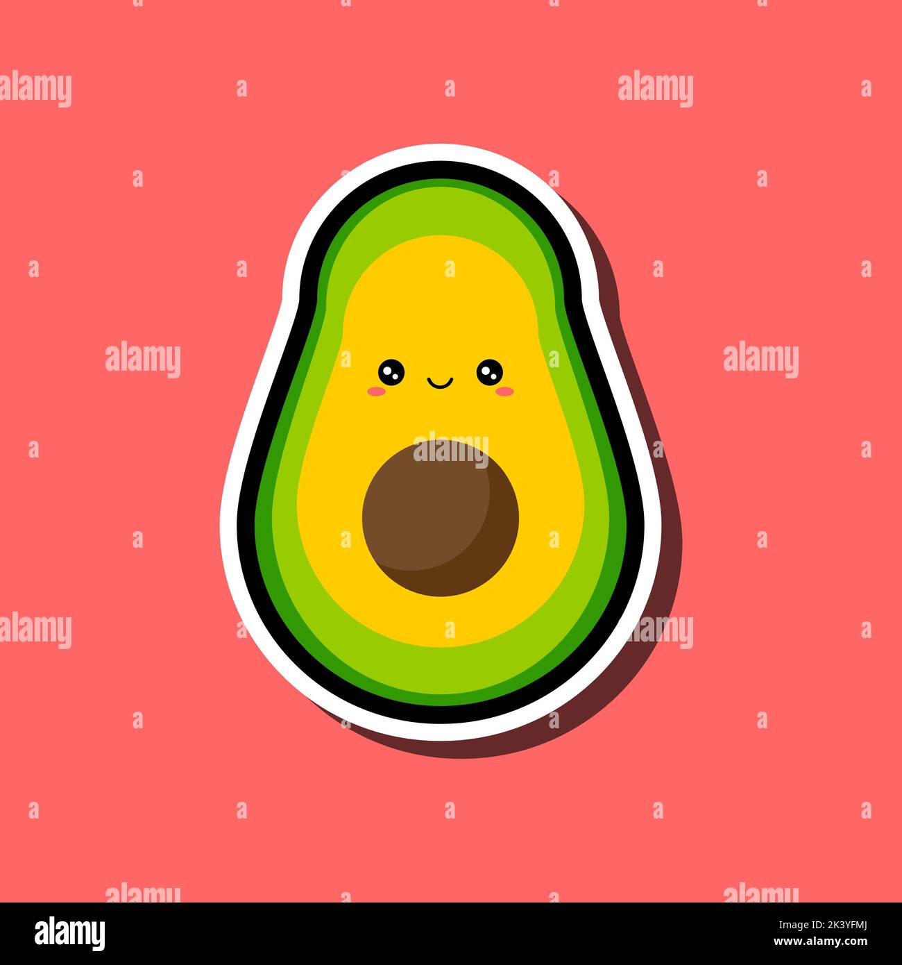 Kawaii cute cartoon image of avocado on a pink background. Vector ...