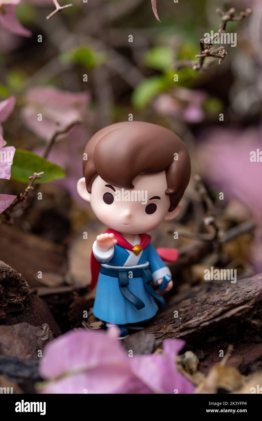 A vertical selective focus of a male toy prince Phillip with Han ...