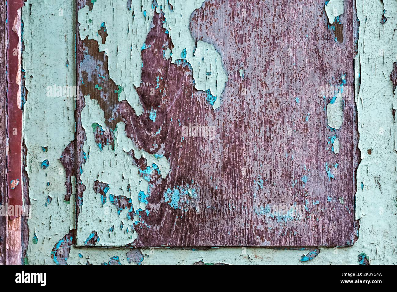 Colorful craquelure of the delaminated paint on wooden door background ...