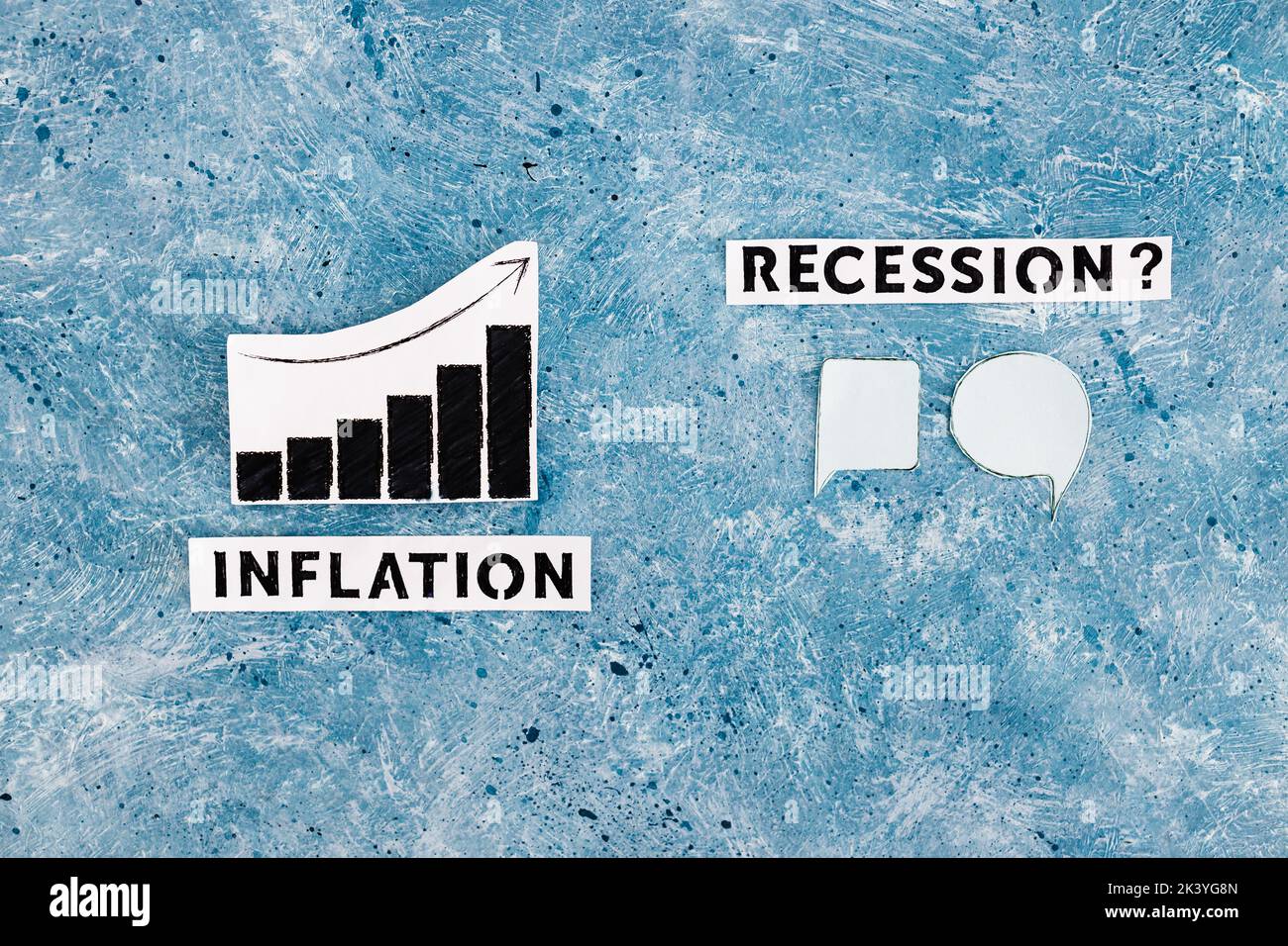 inflation text and graph showing prices going up next to recession text ...