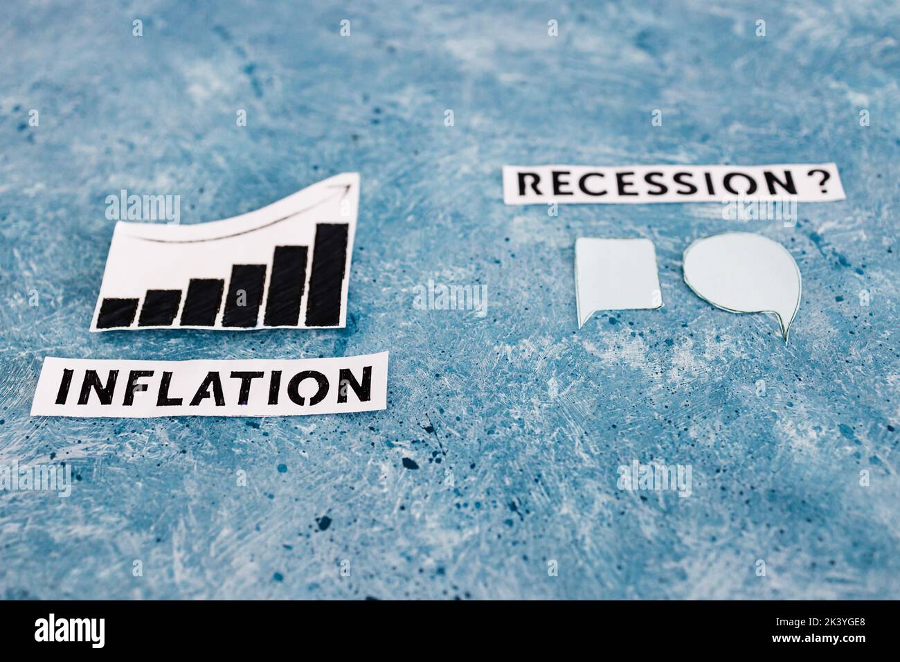 inflation text and graph showing prices going up next to recession text ...