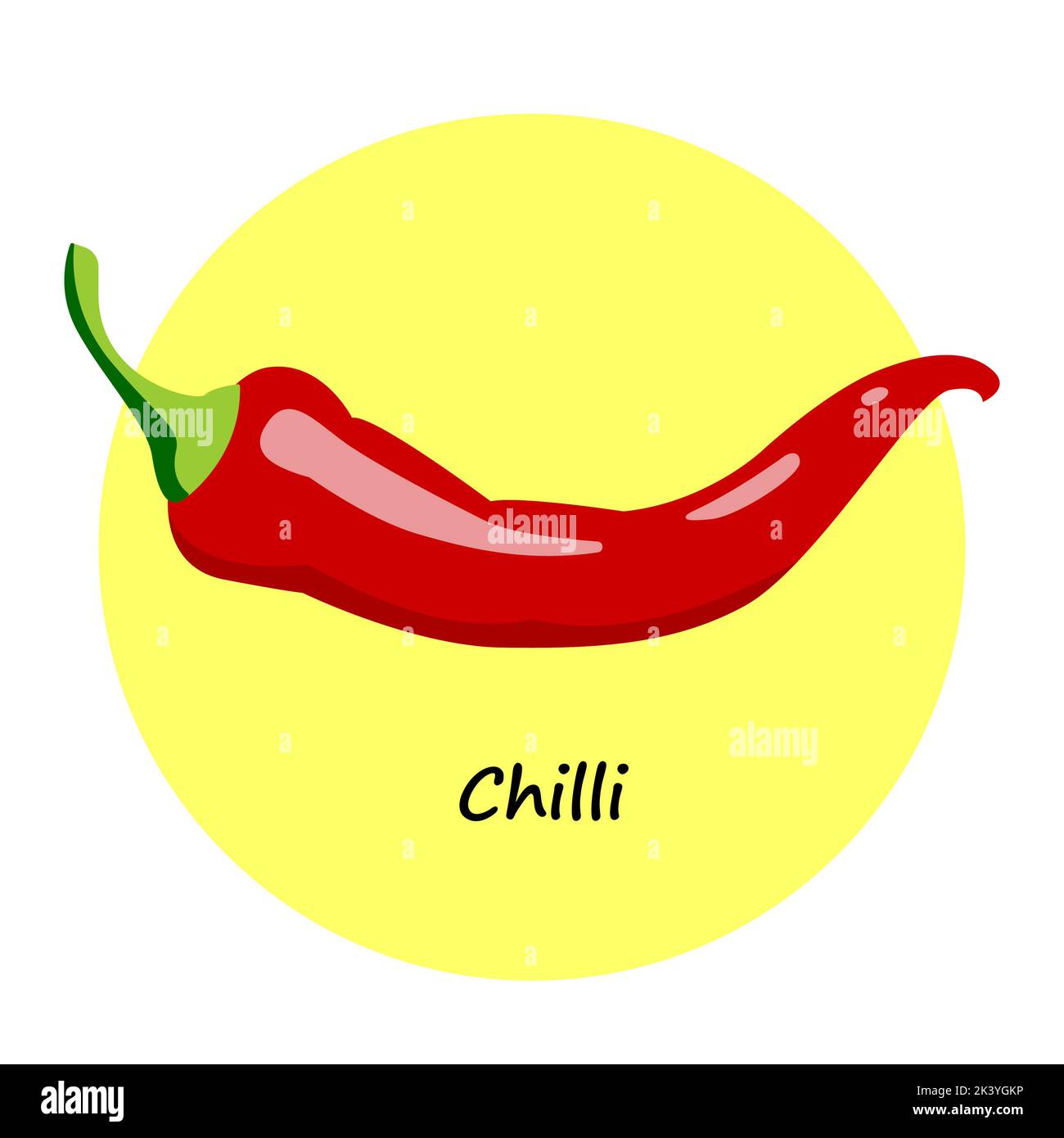 Chili pepper vector illustration on yellow round background Stock ...