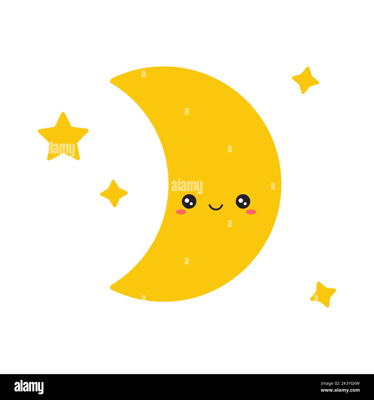 Vector cute illustration of a smiling half moon. Yellow kawaii moon and ...