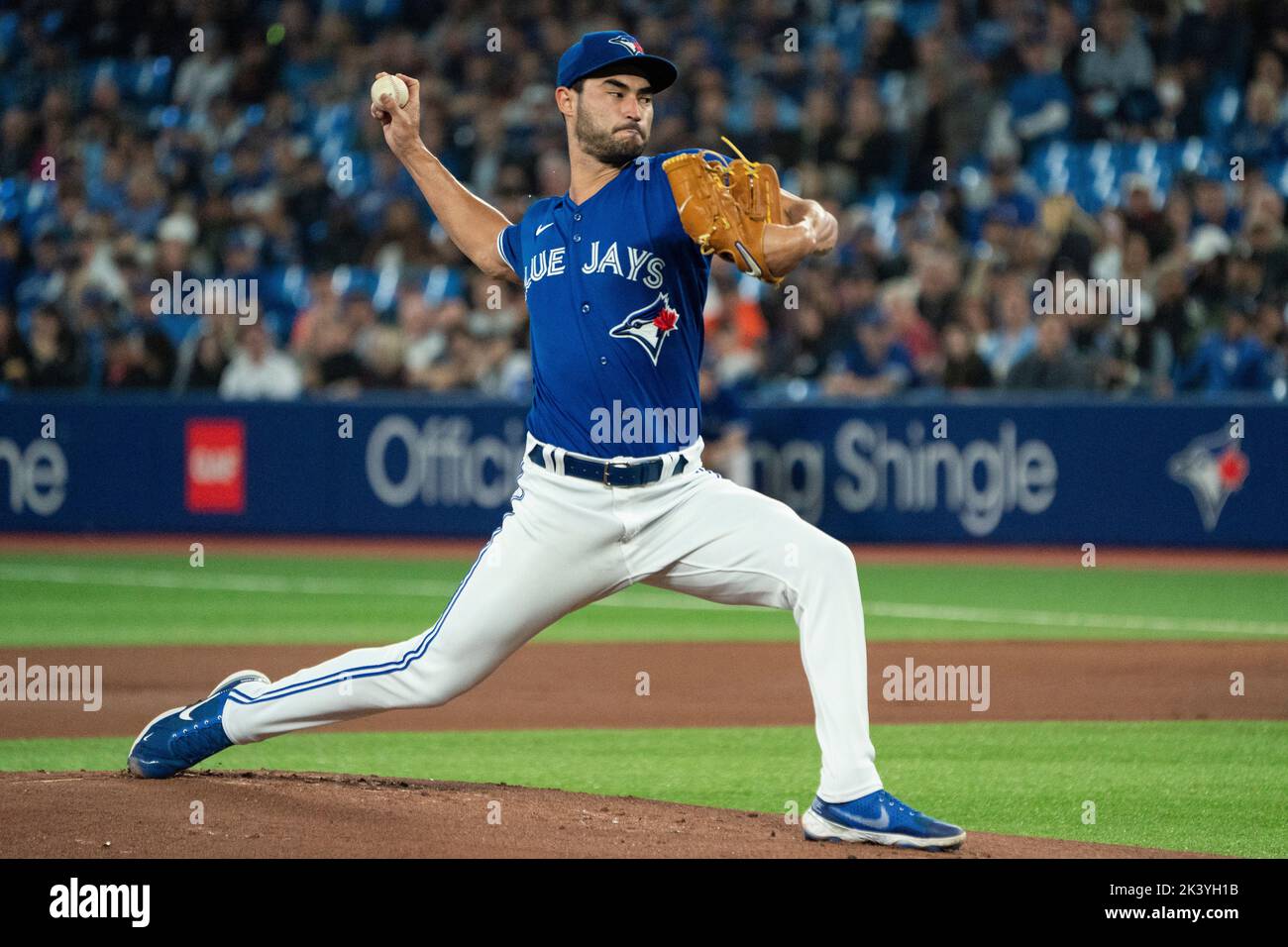 Toronto Blue Jays starting pitcher Mitch White throws against the New ...