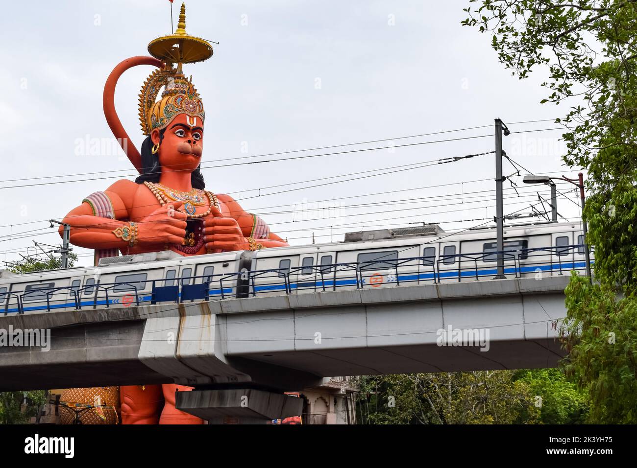 Big statue of Lord Hanuman near the delhi metro bridge situated near ...