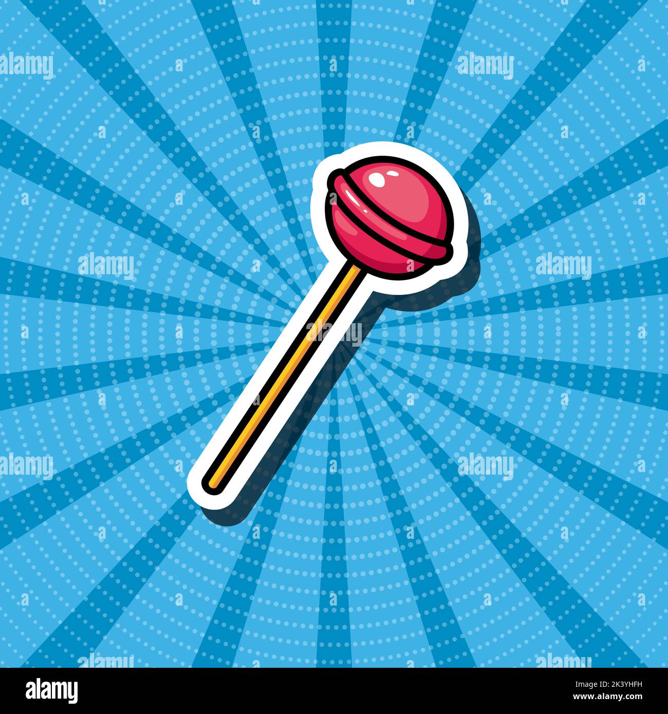 Cartoon illustration of lollipop. Blue retro background. Comic style ...