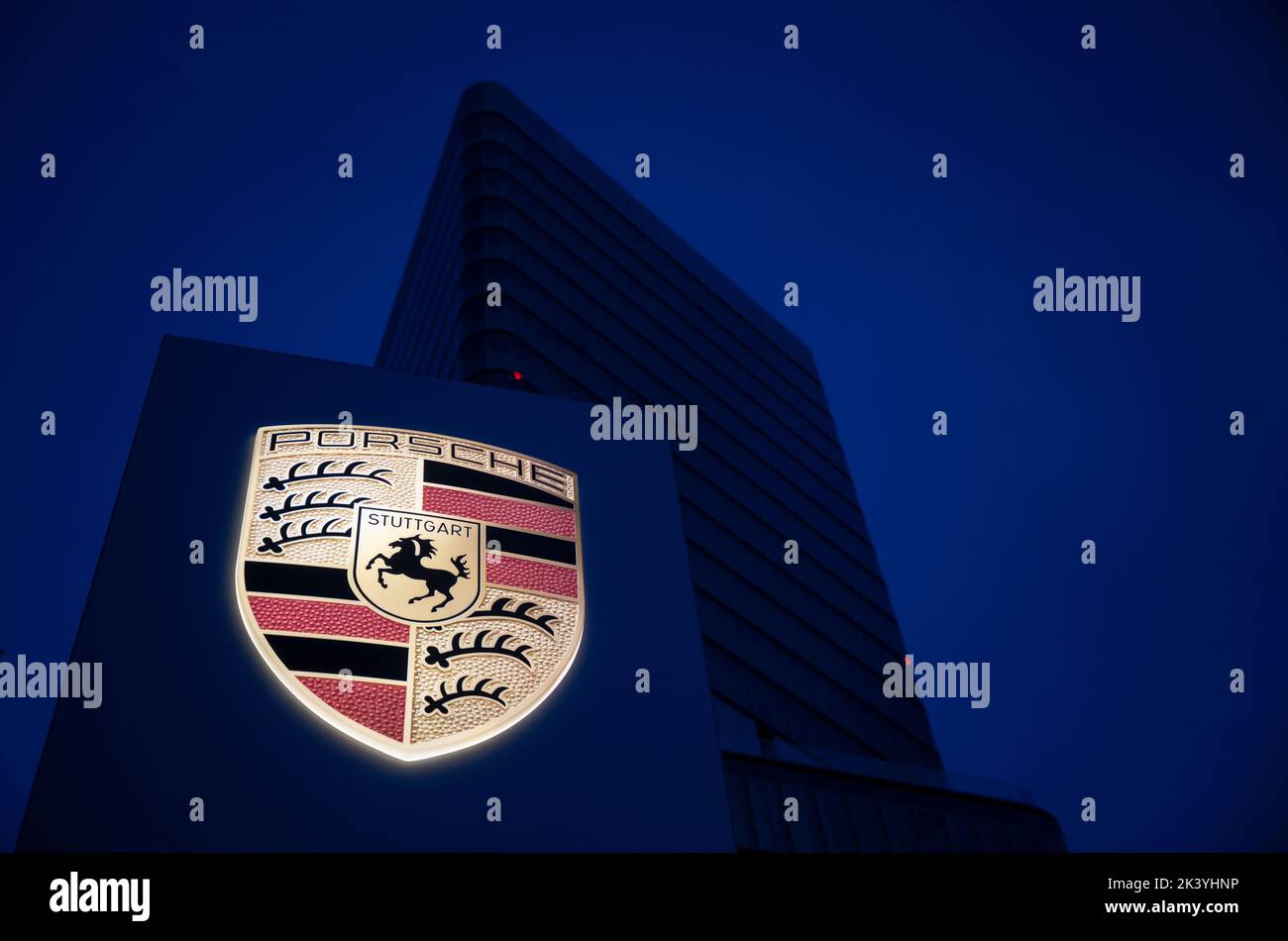Stuttgart, Germany. 29th Sep, 2022. The Porsche carmaker's logo is seen ...