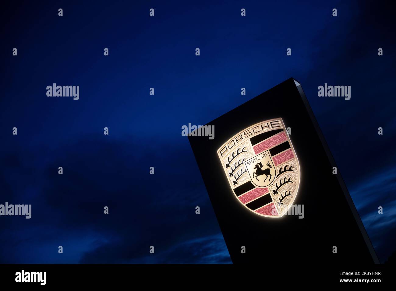 Stuttgart, Germany. 29th Sep, 2022. The Porsche carmaker's logo is seen ...